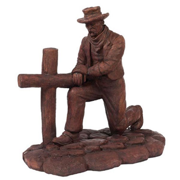 Kneeling Cowboy at Cross | Solid Rock Stone Works