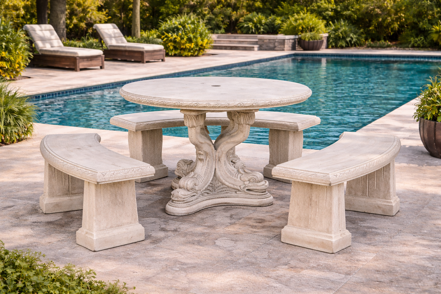 Concrete Outdoor Patio Table Set – Cast Stone Garden Dining Set | Solid ...