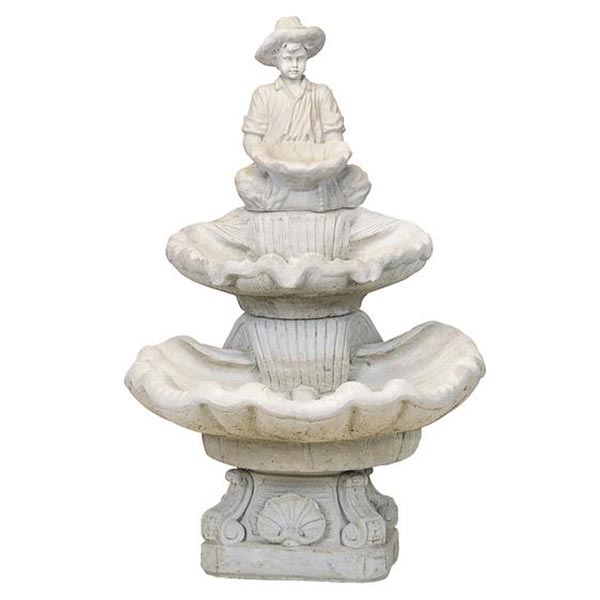 2 Tier Medium Seashell / Boy Holding Lily Fountain | Solid Rock Stone Works