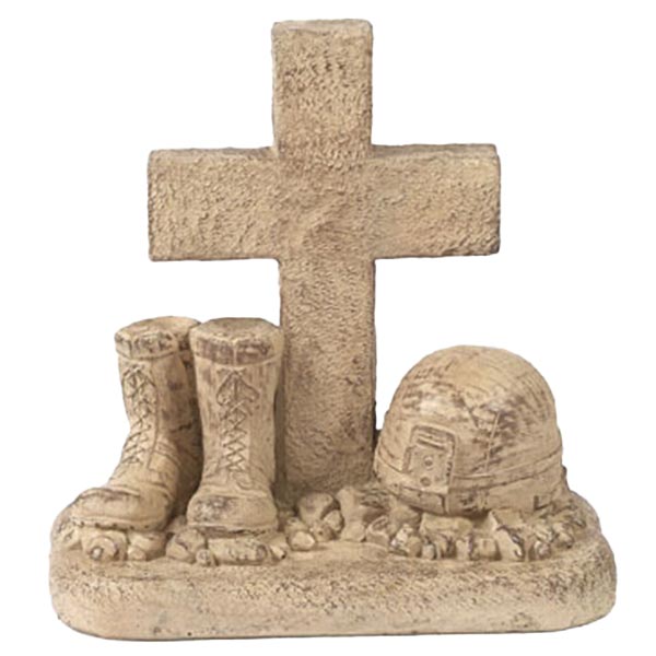 Soldier Boots and Helmet at Cross | Solid Rock Stone Works