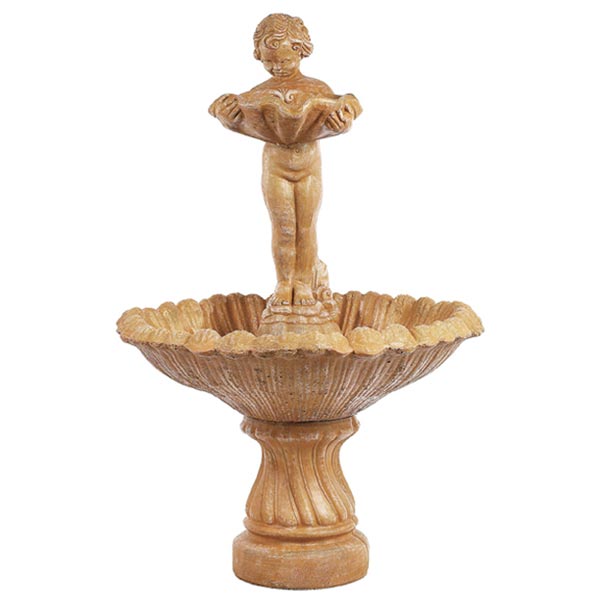 Standing Cherub / Large Seashell Fountain | Solid Rock Stone Works